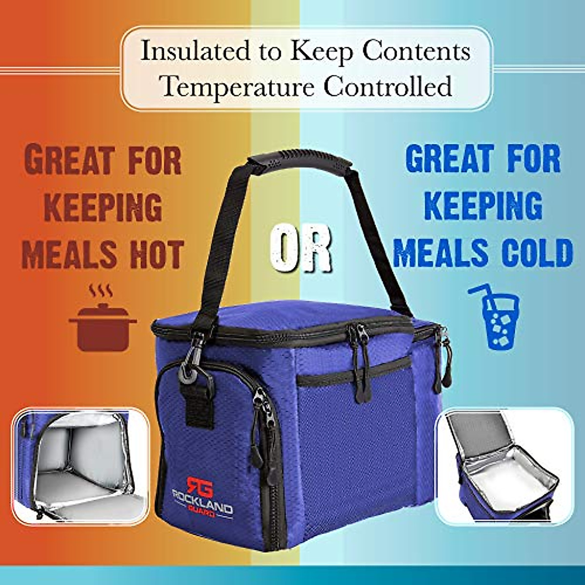 Rockland Guard - Insulated Meal Prep Bag Cooler - Portable Hot or Cold Lunch Box for Meal Management at Work, Gym or Travel. (Blue)