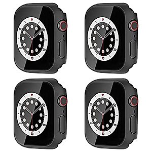 4 Pack Jeluse Case Compatible with Apple Watch Series 8/7 45mm, Built-in Tempered Glass Screen Protector, Hard PC Bumper Scratch Resistant Full Protective Touch Sensitive iWatch 45mm Cover