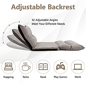 TUOCHUFUN Fluffy Lazy Sofa, Adjustable Floor Sofa Bed with 2 Lumbar Pillows (Gray)