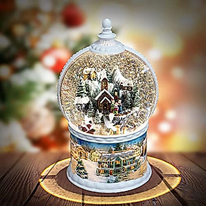 10.2 Inch High Large Size Snow Globes Christmas with Music Box, Xmas Lighted Big Glitter Snow Snow Globes 6H Timer Christmas with 8 Songs Birthday Gift Luxury Carousel Crystal Ball