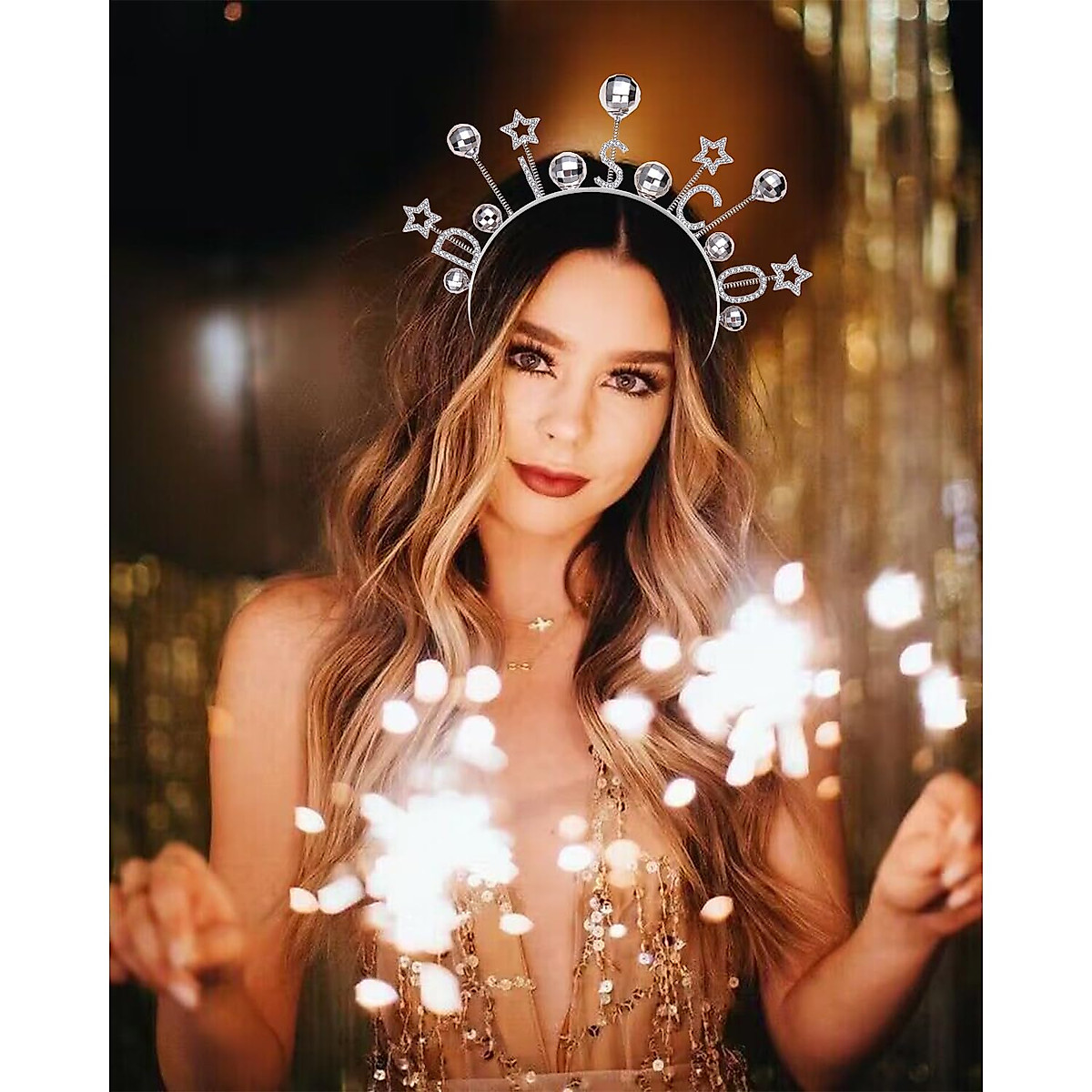 CEALXHENY Disco Ball Headbands for Women Rhinestone Star Hairband Glitter Mirrorball Headbands 70s 80s Disco Costume Outfits Music Concert Hair Accessories Holiday New Year Party Favors (Pattern A)