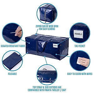 VENO Heavy Duty Extra Large Moving Bags W/ Backpack Straps Strong Handles & Zippers, Storage Totes For Space Saving, Fold Flat, Alternative to Moving Box, Made of Recycled Material (Blue - Set of 10)