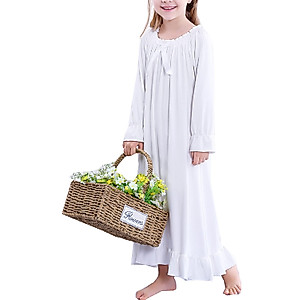 PUFSUNJJ Kids Girls Soft Cotton Nightgown Sleepwear Dress Toddler 3-12 Years Off-white