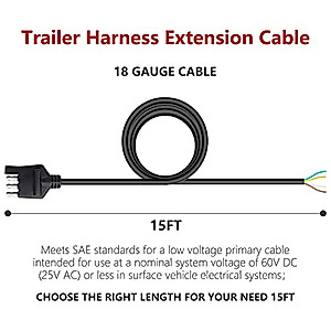 Zimuqi 4 Way 10 Feet Flat Trailer Connector Jacketed Cable Heavy Duty Extension Standard 4 Pin Trailer End Wiring Harness Adapter 18AWG Color-Coded Red Copper Wires Trailer Hitch Wiring (10Feet)