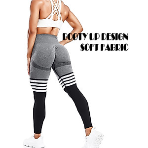 KIWI RATA Women Ribbed Booty Seamless Leggings High Waisted Workout Butt Lift Gym Yoga Panst Stretch Tights (#0 Stripe Black, M)