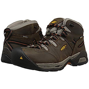 KEEN Utility Men's Detroit XT Mid Height Soft Toe Waterproof Work Boots, Black Olive/Leather Brown, 13 Wide