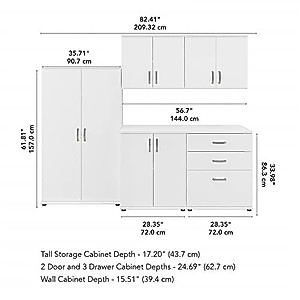 Bush Business Furniture Universal 5 Piece Modular Closet Storage Set with Floor and Wall Cabinets, White