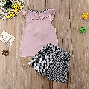Mubineo Toddler Baby Girl Sleeveless Tops Plaid Button Summer Shorts Set Clothes Outfits (Pink, 7)