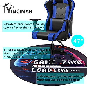 Yincimar Gaming Chair Mat for Hardwood Floor,Anti-Slip Floor Protector Game Controller Rubber Gaming Computer Chair Mat for Gaming Room Home Office Decor (Round 47 inches,Black)