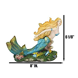Ebros Nautical Coastal Beach Colorful Blonde Mermaid with Shimmering Blue Tail Swimming by Corals Wine Holder Display Figurine Resin Sea Siren Kitchen Decor Party Centerpiece Ocean Reef Nymph Statue