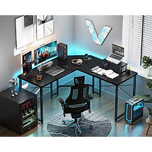 AODK L Shaped Gaming Desk, Computer Corner Desk, PC Gaming Desk Table with Large Monitor Riser Stand for Home Office Sturdy Writing Workstation,51 * 19 inch,Classical Black