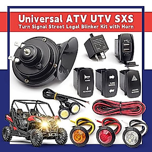 Universal ATV UTV SXS Turn Signal Street Legal Blinker Kit with 110DB Horn Reverse Hazard Light Rocker Switch USB Flasher Relay Compatible with Polaris RZR Ranger Xp Turbo Can-Am Kawasaki Golf Cart