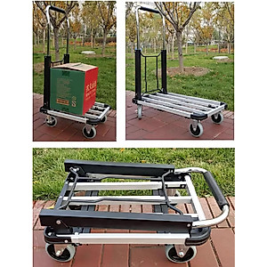 Platform Truck Flat Handtruck Aluminum Alloy Platform Truck Load 330lbs Folding Push Cart Brake Wheel Moving Dolly Cart Heavy Flatbed Cart Reliable