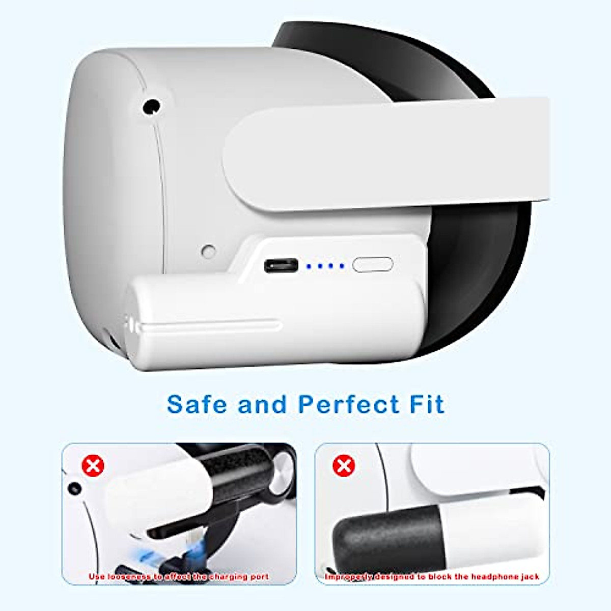 Saqico Battery Pack for Oculus Quest 2, 5000mAh Head Strap Battery Pack Compatible with Oculus/Meta Quest 2 Lightweight and Portable VR Extend Power Accessories for Extra 2-4H Playtime