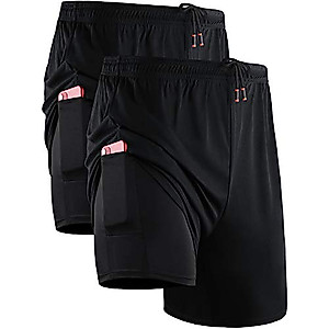NELEUS Men's 2 in 1 Running Shorts with Liner,Dry Fit Workout Shorts with Pockets,6070,2 Pack,Black/Black,US XL,EU 2XL