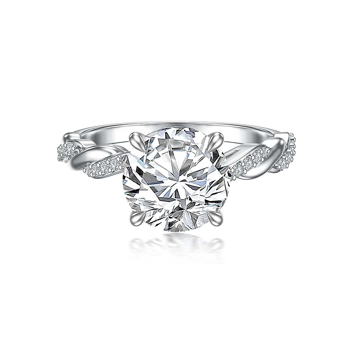 FENCCI 10K 14K 18K Gold Personalized Moissanite Twisted Engagement Wedding Ring for Women Simulated Diamond Promise Bridal Ring (White Gold)