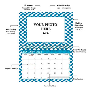 2024 Photo Frame Wall Spiral-bound Calendar (Add Your Own Photos) - 12 Months Desktop/Wall Calendar/Planner - (Geometrics Edition #004)