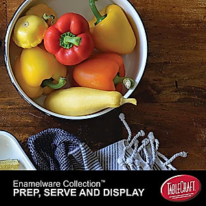 TableCraft Products Enamelware Collection Black Rim Solid White Enamel Deep Bowl Baking Pan, Camping, Farmhouse, Porcelain Over Steel, Vintage, Boho, Retro, 10.13" Round, 3.6" Deep, Set of 4 (80017)