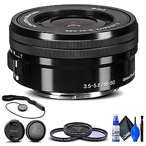 Sony E PZ 16-50mm f/3.5-5.6 OSS Lens (SELP1650) + Filter Kit + Lens Cap Keeper + Cleaning Kit + More (Renewed)