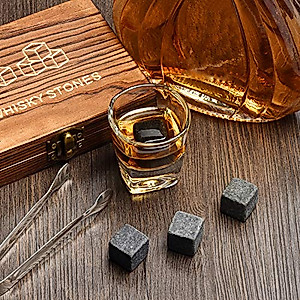 Whiskey Stones, Whiskey Stone Gift Set, 9 Granite Whisky Rocks, Burbon Gifts Cool Presents for Men Dad Husband Boyfriend, Unique Anniversary Birthday Wedding Gift Ideas - by Angde