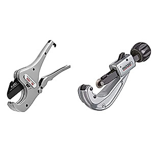 RIDGID RC-2375 Ratchet Action 2" Pipe and Tubing Cutter, Chrome, Small - 30088 & 151 1/4" to 1-5/8" Quick Acting Tubing Cutter, Small