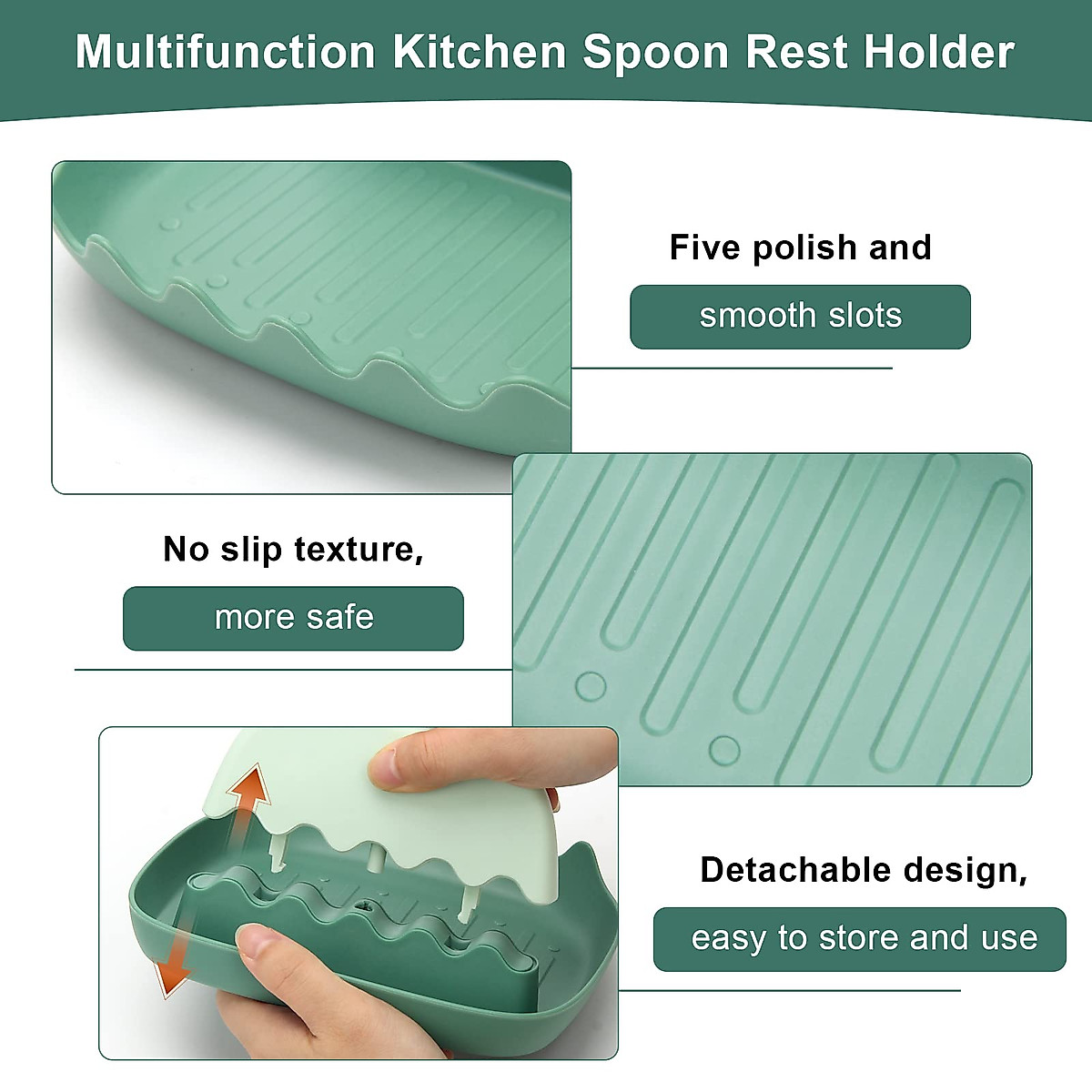 Kitchen Spoon and Lid Rest 2 Pack, Windspeed Green Kitchen Spatula Rest Holder Detachable Spoons Cooking Stand Countertop Keep Clean Cooking Ladle Organizer for Pot Lid, Fork, Tongs (Green)