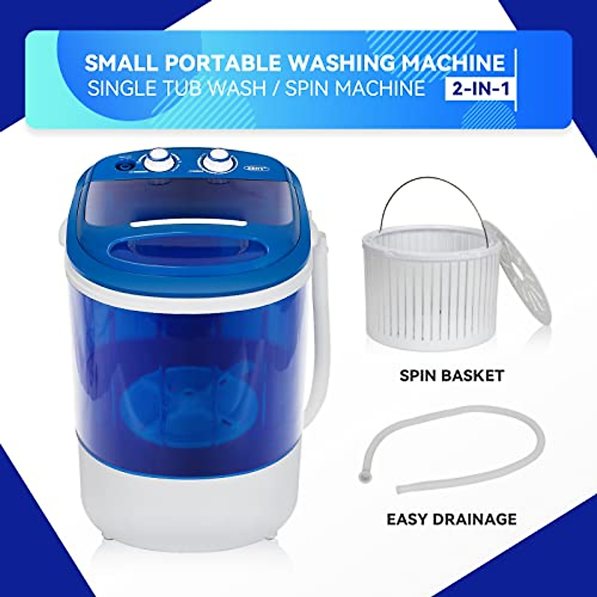 ZENY Portable Mini Washing Machine 5.7 lbs Washing Capacity Semi-Automatic Compact Washer Spinner Small Cloth Washer Laundry Appliances for Apartment, RV, Camping, Single Translucent Tub