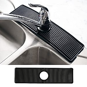 Kitchen Sink Faucet Mat Splash Guard (Black) - 15" x 4" Inches Faucet Drip Catcher for Sink - Backsplash Protector for Counter - Kitchen Sink Accessories