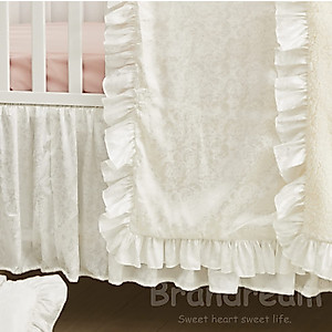 Brandream Baby Girls Nursery Bedding Beige White Blush Solid Color Crib Set Farmhouse Jacquard Rose Baby Blanket, Pink Fitted Sheet,Rose Bed Skirt & Chic Heart Pillow, 4 Pieces