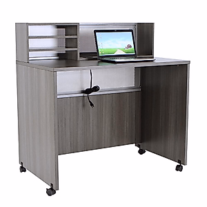 nbf signature series Modern Reception Desk - at Work Mobile Standing Height Checkout Counter Station - 48" W x 30" D Gray Laminate for Front Desk Use and Reception Counter