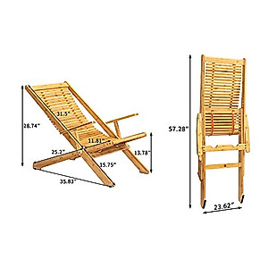 AbocoFur Bamboo Folding Lounge Chair, Indoor&Outdoor Lazy Recliner with Armrest, Home Zero Gravity Chair for Lunch Break, Portable Chaise for Patio, Balcony, Garden