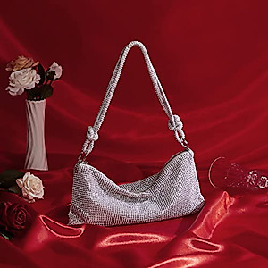 BOSTANTEN Rhinestone Purse Sparkly Bag Silver Diamond Purses for Women Upgrade Evening Prom Rhinestone Handbag Hobo Bag