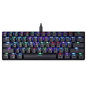 MOTOSPEED 60% Mechanical Keyboard Portable 61 Keys RGB LED Backlit Type-C USB Wired Office/Gaming Keyboard for Mac, Android, Windows（Red Switch）