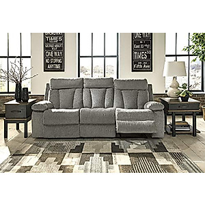 Signature Design by Ashley Mitchiner Contemporary Manual Reclining Sofa with Center Drop Down & Cup Holders, Gray