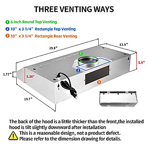 SNDOAS Under Cabinet Range Hood 30 Inch with 3 Way Venting,Stainless Steel Range Hood w/Baffle Filters,Ductless Range Hood 500 CFM,Kitchen Vent Hood,Under Cabinet Hood,3 Speed Exhaust Fan