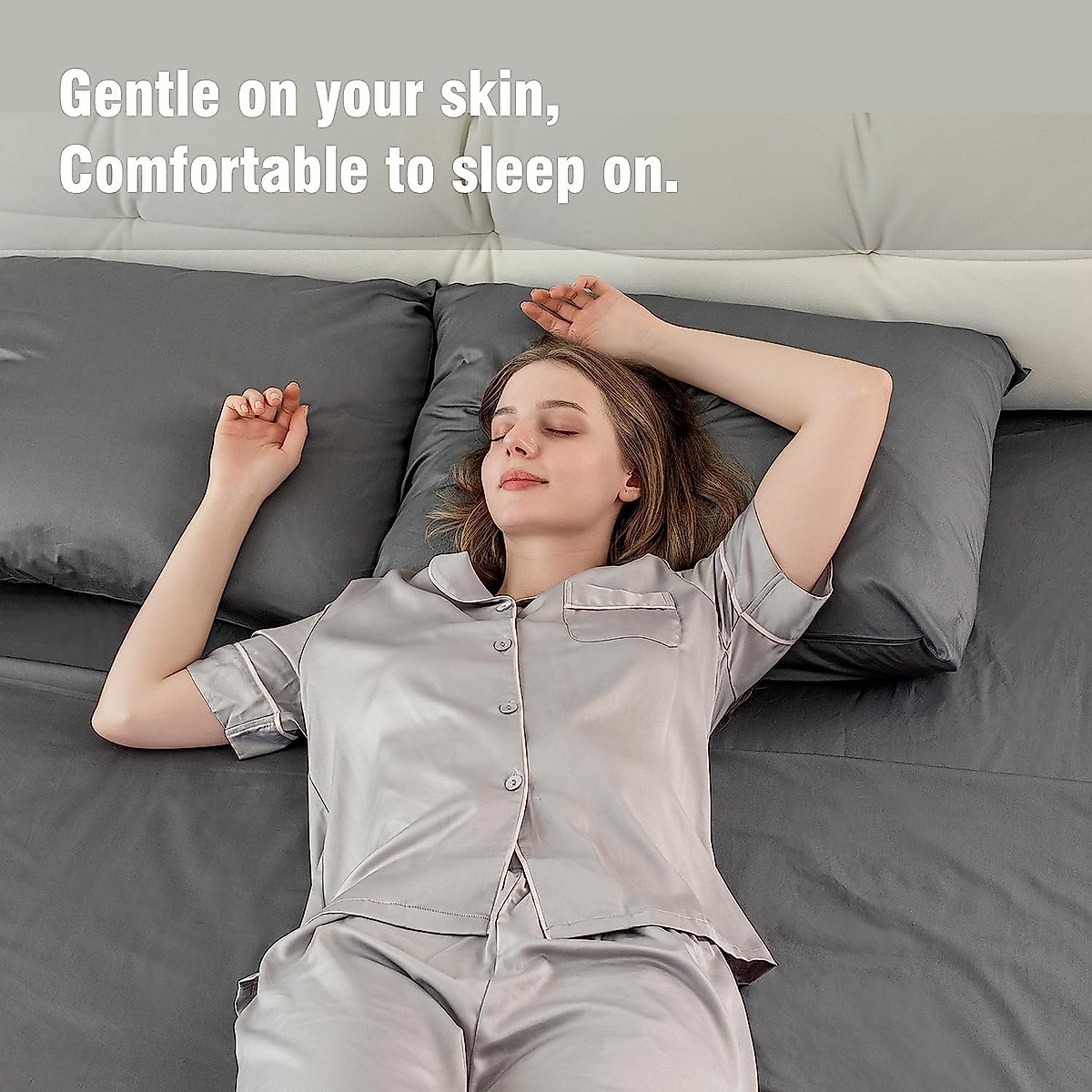 DOWNCOOL King Size Sheets Set - 100% Cotton Sheets, King Sheets Deep Pocket Up to 16", 400 Thread Count Sateen Bed Sheets King Size, Soft Breathable & Cooling Sheets, 4-Piece King Sheet Set, Grey