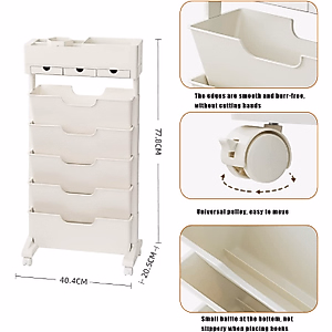EMENAR 6 Tier Storage Bookshelf, Kids Movable Book Rack Unique Bookcase, Large Capacity Organizer Bookshelves Book Shelf Tall Narrow for Children Students in Bedroom Living Room