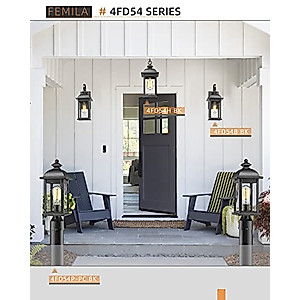 FEMILA Outdoor Wall Light Fixture,1-Light Exterior Waterproof Wall Sconce,E26 Socket Front Porch Lights,Anti-Rust Matte Black Finish with Seeded Glass Lampshade,4FD54B-BK