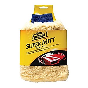 Formula 1 Super Car Wash Mitt – Synthetic Lambs Wool Wash Mitt Auto Detailing Supplies – Large Car Duster for Wet & Dry Applications – Super Absorbent Exterior Care Products