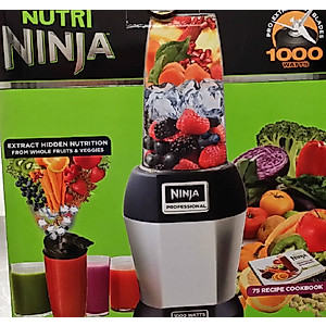 Ninja BL455_30 Nutri Professional Personal Blender Bonus Set with 3-Sip & Seal Single Serves(12, 18, and 24 oz. Cups) & 75-Recipe Cookbook, Stainless Steel/Black