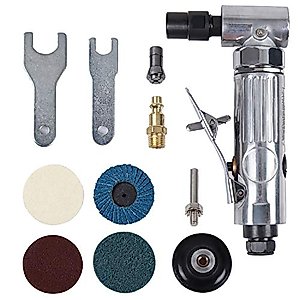 1/4 inch Angle Air Die Grinder,20000 RPM, 90 Degree Angled Air Die Grinder,with 4 pcs 2" Roll Lock Sanding Discs, Polished Color Pneumatic Angle Die Grinder
