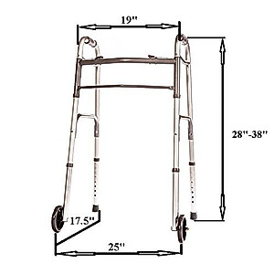 Walker Folding Deluxe 2 Button with Front 5" Wheels and free ski and round rear glide caps, Adjustable Height (Short, Standard, Tall People) by Healthline Trading