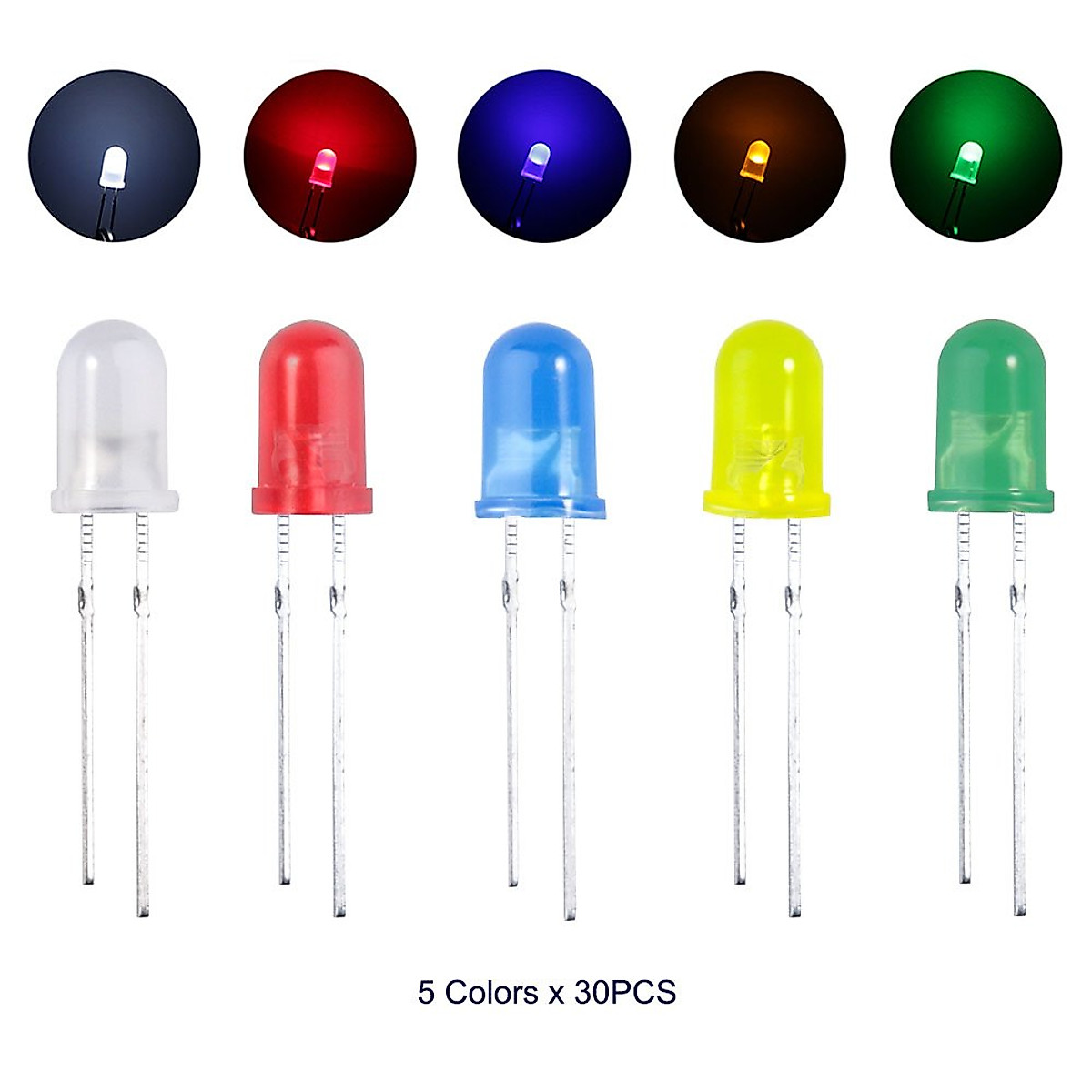 ELEGOO 3mm and 5mm Diffused and Clear Assorted LED Kit 5 Colors Pack of 600 Compatible with Arduino