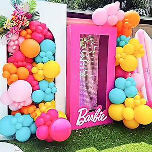 BBeipulas 88Pcs Tropical Balloon Arch Kit 12inch Hot Pink Orange Yellow Green Teal Latex Confetti Balloons for Barbie Party Decorations Luau Tropical Hawaii Flamingo Coachella Party Theme