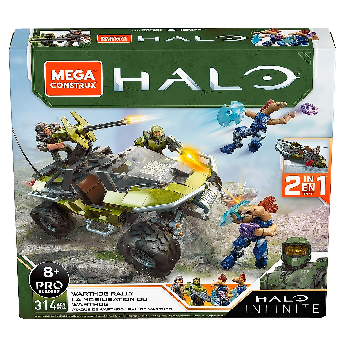 Mega Construx Halo Warthog Rally Vehicle Halo Infinite Construction Set with Master Chief Character Figure, Building Toys for Kids