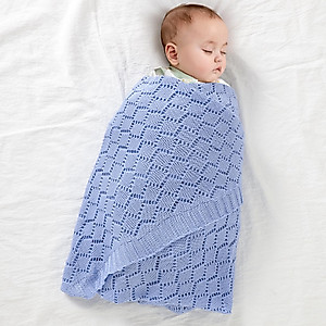 mimixiong Toddler Blankets Knitted Cellular Baby Blankets for Boys and Girls Blue 40x30 Inch