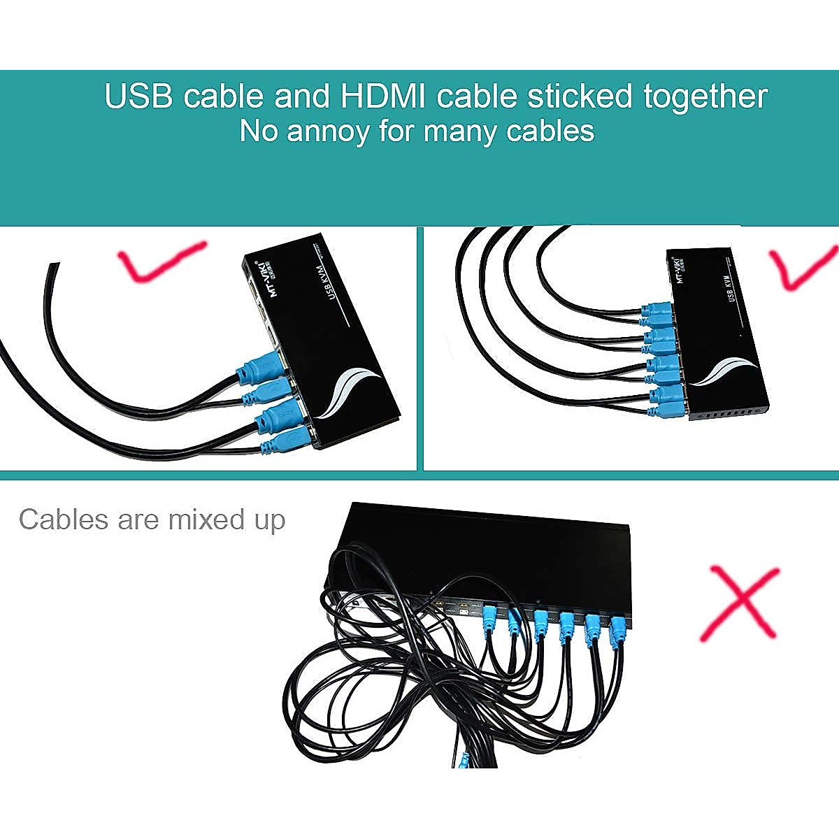 MT-VIKI 2 Packs USB HDMI KVM Cable 10ft 4K HDMI USB A to HDMI USB B Twin Cord for Standard KVM Switch 10ft