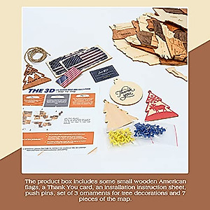 Jabihome 3D Wooden USA Map Wall Art, Wood United States Map with Push Pins, Gift for Him, Office Wall Decor, Gifts for Dad, Home Decor, US Travel Map with Pins, Patriotic Decor, Travel Gifts for Men (Size L: 60"L x 37.5"W)