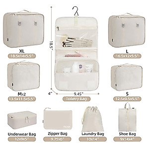 BAGAIL 10 Set Packing Cubes Various Sizes Packing Organizer for Travel Accessories Luggage Carry On Suitcase-Cream