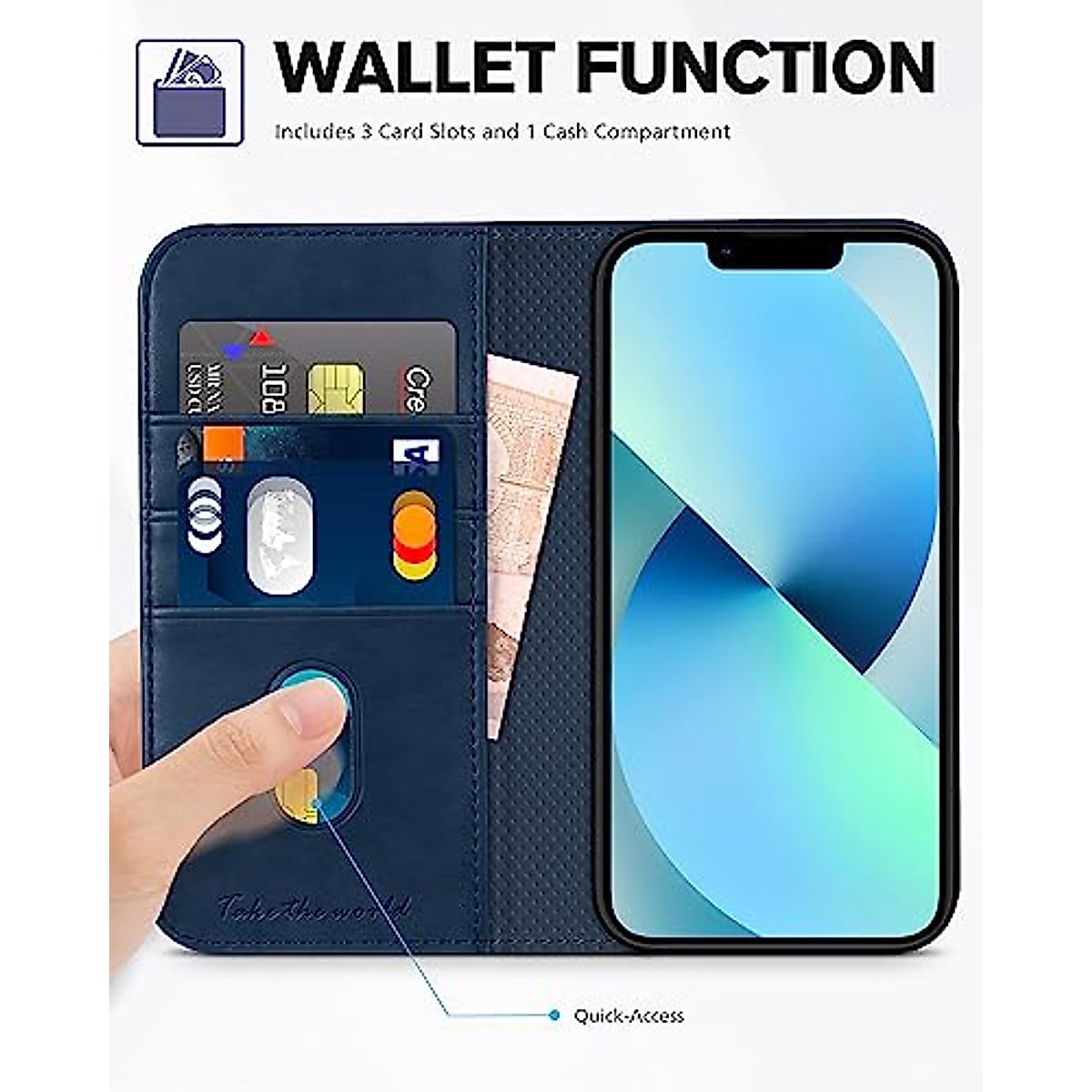 TUCCH Case for iPhone 13 Wallet Case 5G, [Card Holder] Slots Folio PU Leather Cover, Kickstand Flip Case with [TPU Shockproof Interior Case] Compatible with iPhone 13 6.1-inch 2021, Brown & Dark Blue